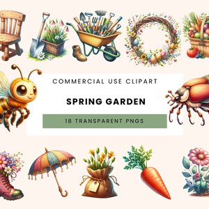 18 Watercolor Spring Garden Clipart Bundle, Spring Garden Illustrations ...