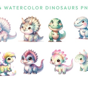 24 Watercolor Baby Dinosaur PNG Bundle, Dino Theme Baby Birthday Party ...