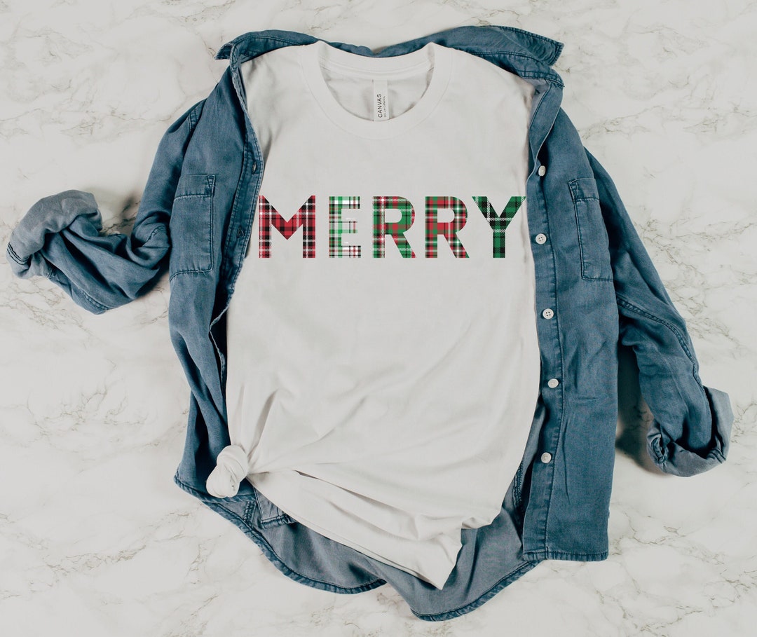 Merry Shirt Plaid Font Merry Shirt Scottish Tartan Plain - Etsy