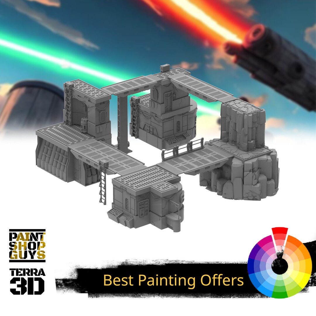 Shattered Galaxy: 4 Building Big Set Sci-fi Terrain for 32-40mm, Star Wars Legion, Shatterpoint ...