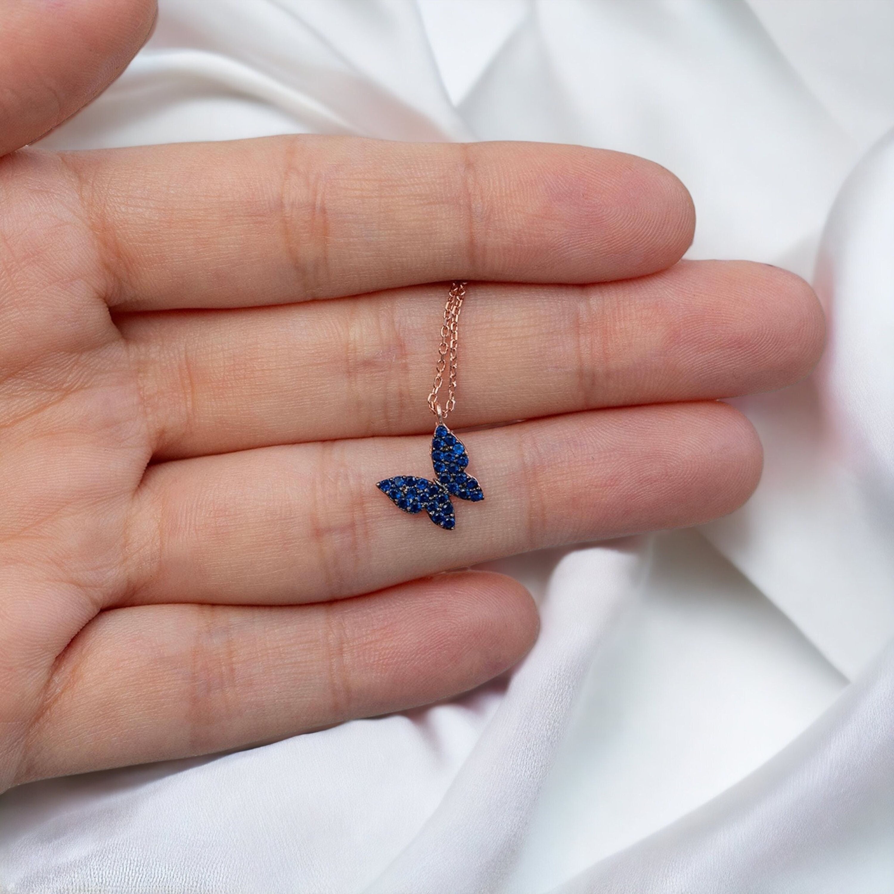 Minimalist Blue Butterfly Necklace for Women, Sapphire Butterfly ...
