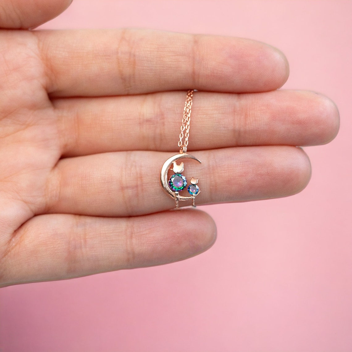 Sterling Silver Cat Necklace, Perfect Cat Lover Gift, Handmade Topaz ...