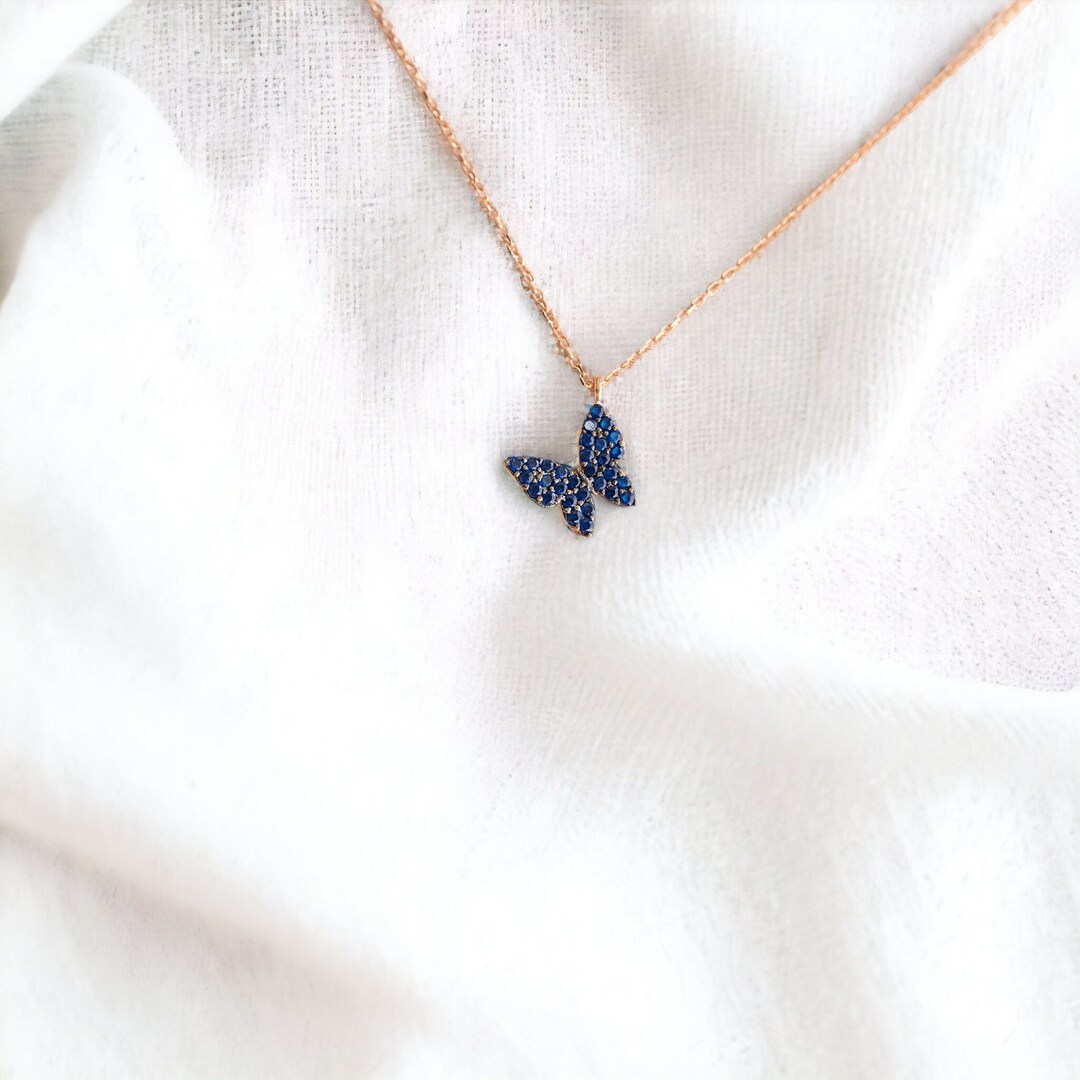 Minimalist Blue Butterfly Necklace for Women, Sapphire Butterfly ...