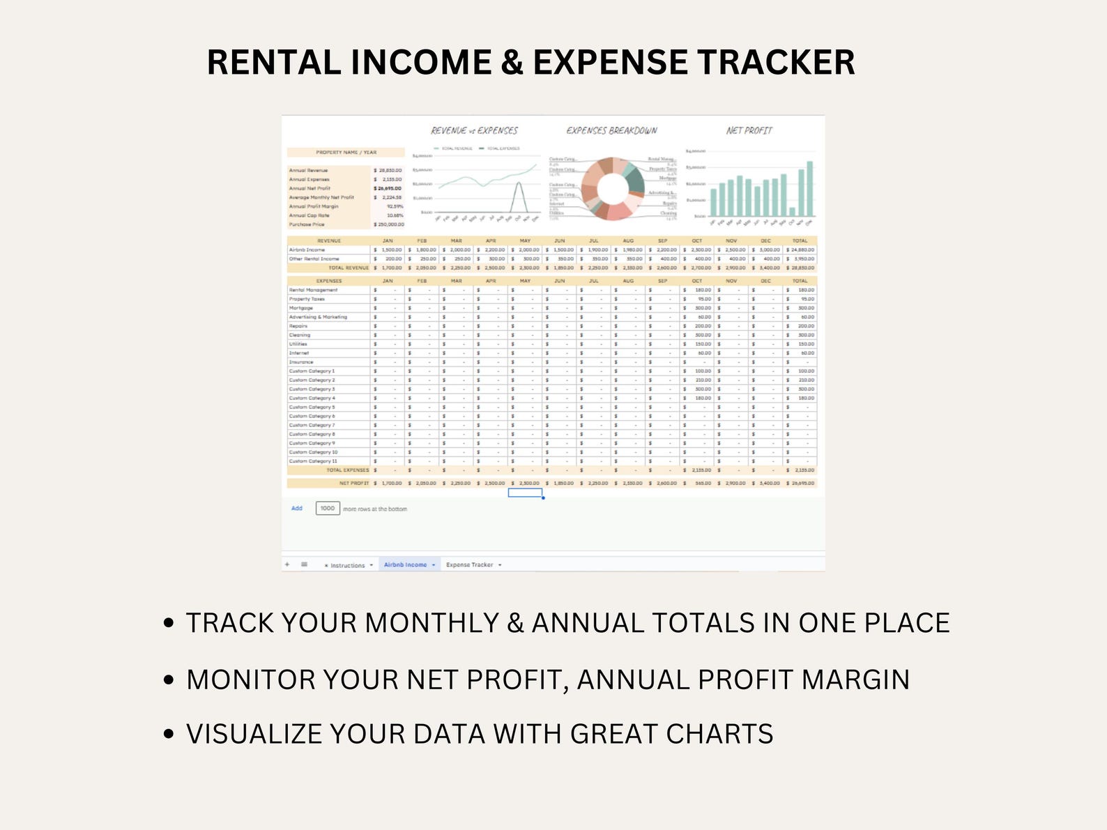 Rental Property Income & Expense Tracker: Google Sheets (digital ...