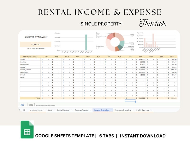 Rental Income & Expense Tracker | Vacation Rental Spreadsheet ...