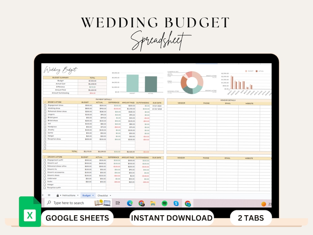 Wedding Budget Spreadsheet: Google Sheets Planner With Checklist ...
