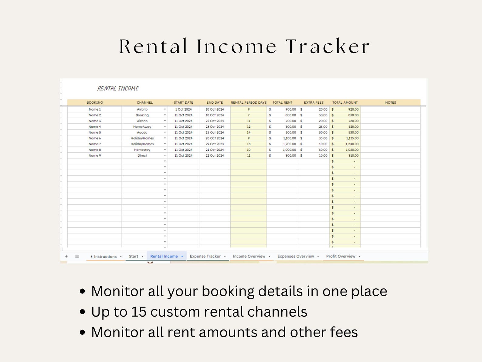 Rental Income & Expense Tracker | Vacation Rental Spreadsheet | Property Manager Bookkeeping ...