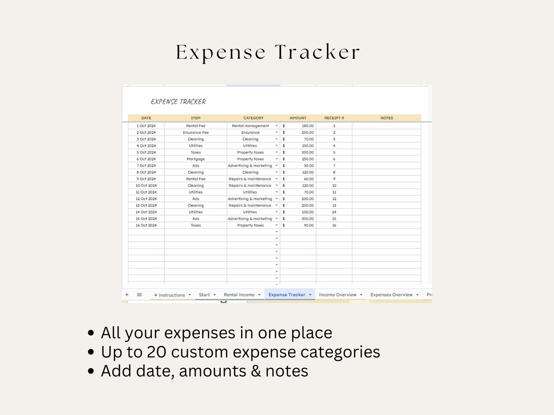 Rental Income & Expense Tracker | Vacation Rental Spreadsheet | Property Manager Bookkeeping ...