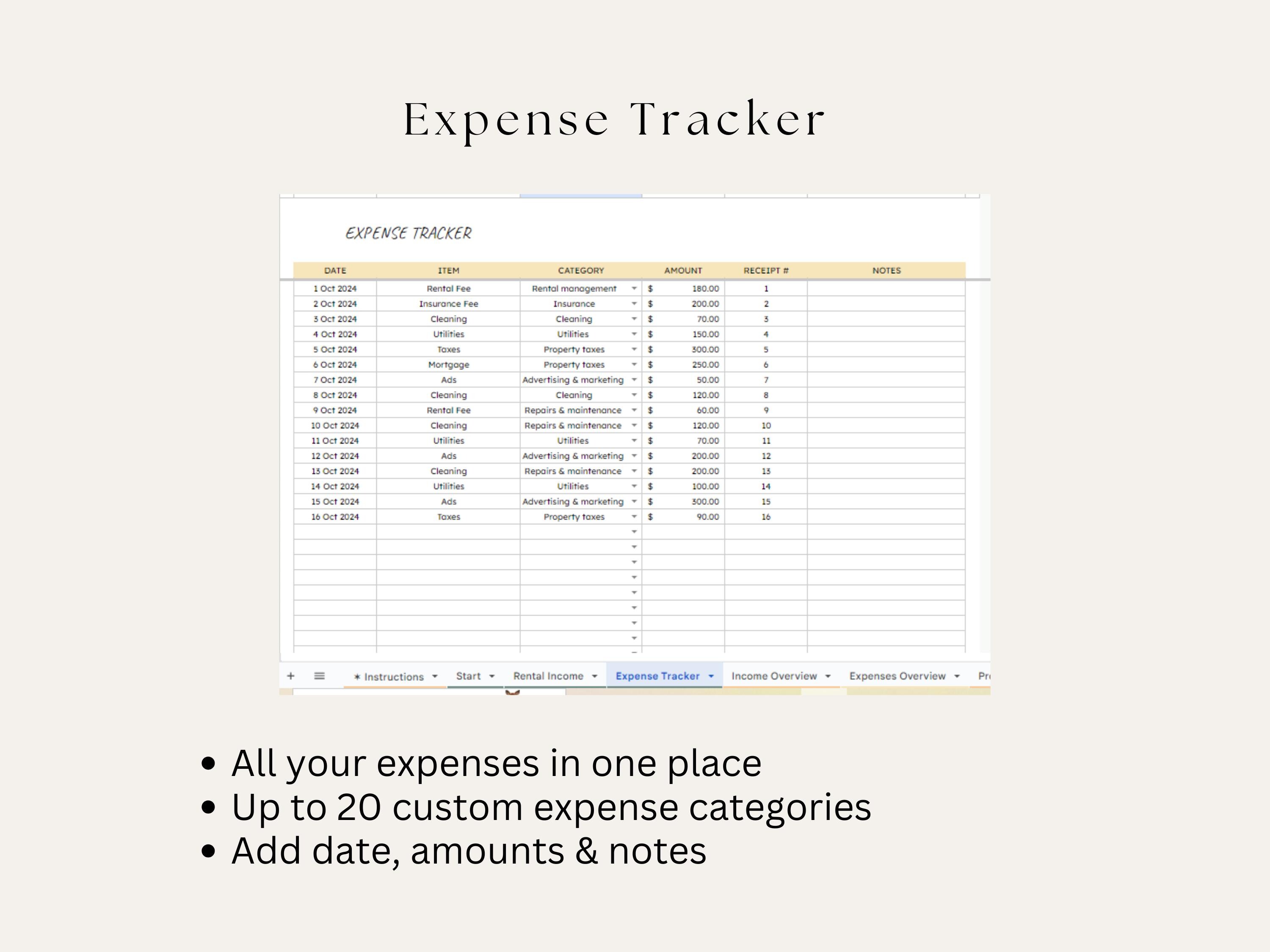Rental Income & Expense Tracker | Vacation Rental Spreadsheet ...