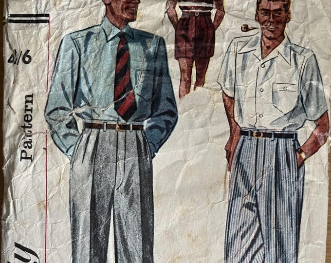 Vintage 1950s Sewing Pattern: Men Pants, Slacks Trouser Shorts - Waist ...