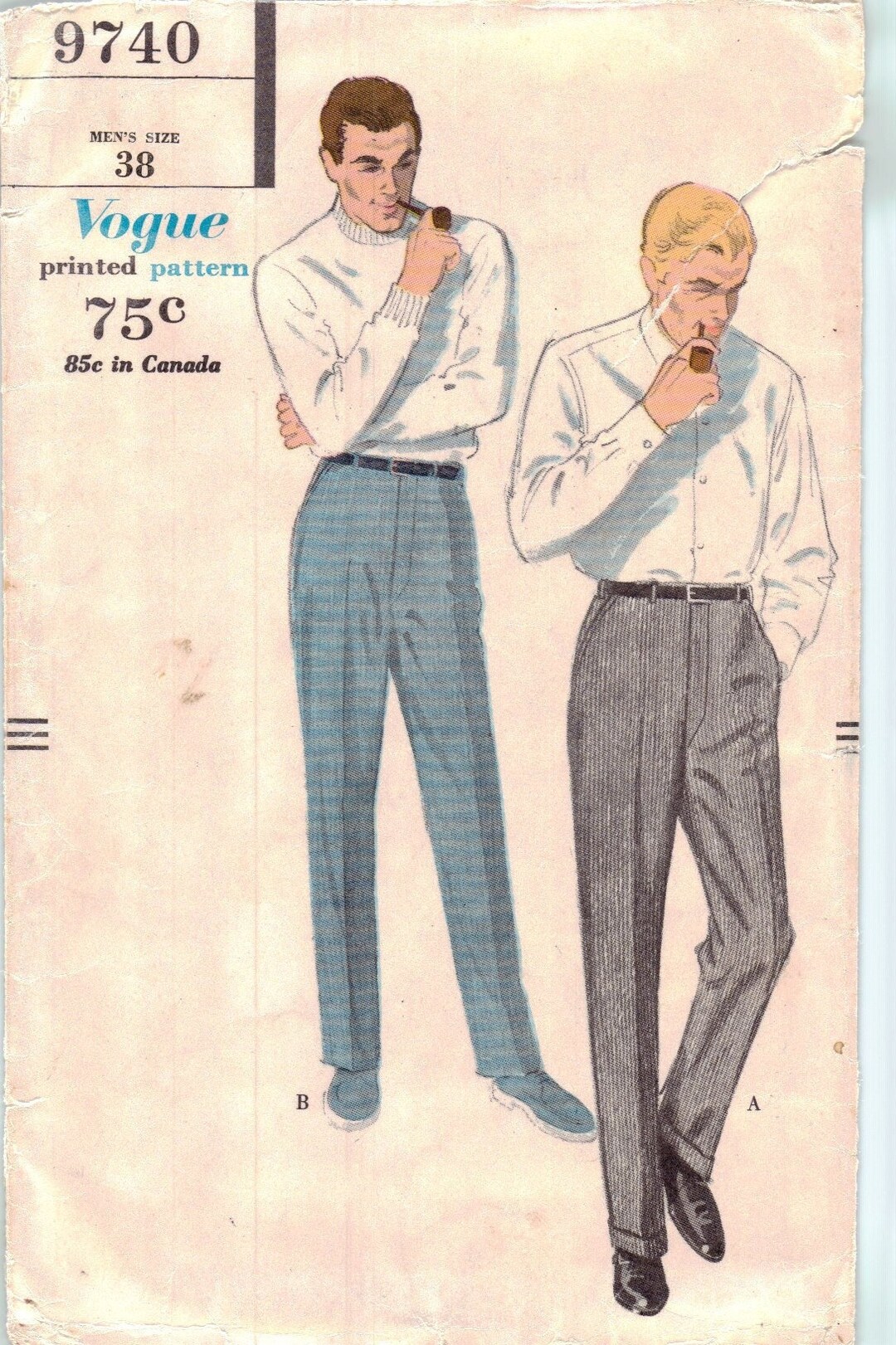 Vintage Vogue 9740 - 1950s Sewing Pattern, Men’s Trousers - Waist: 38 ...