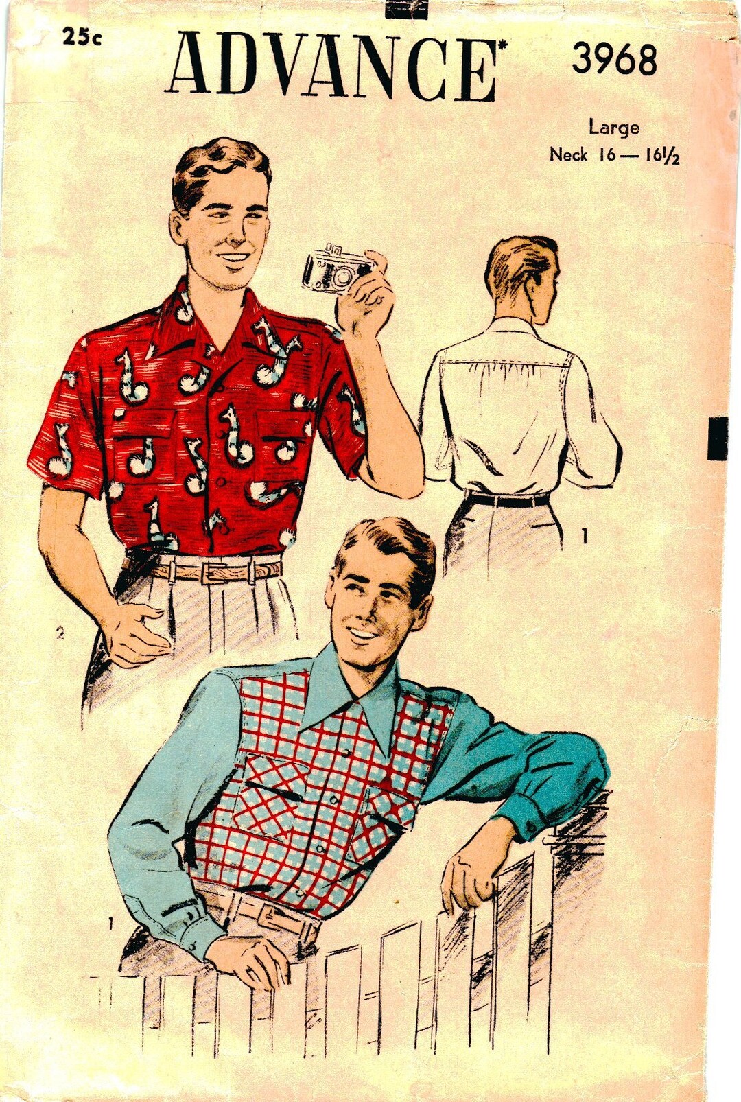 Vintage 1950s Sewing Pattern, Men’s Shirts - Chest: 42” – 44” (106cm ...
