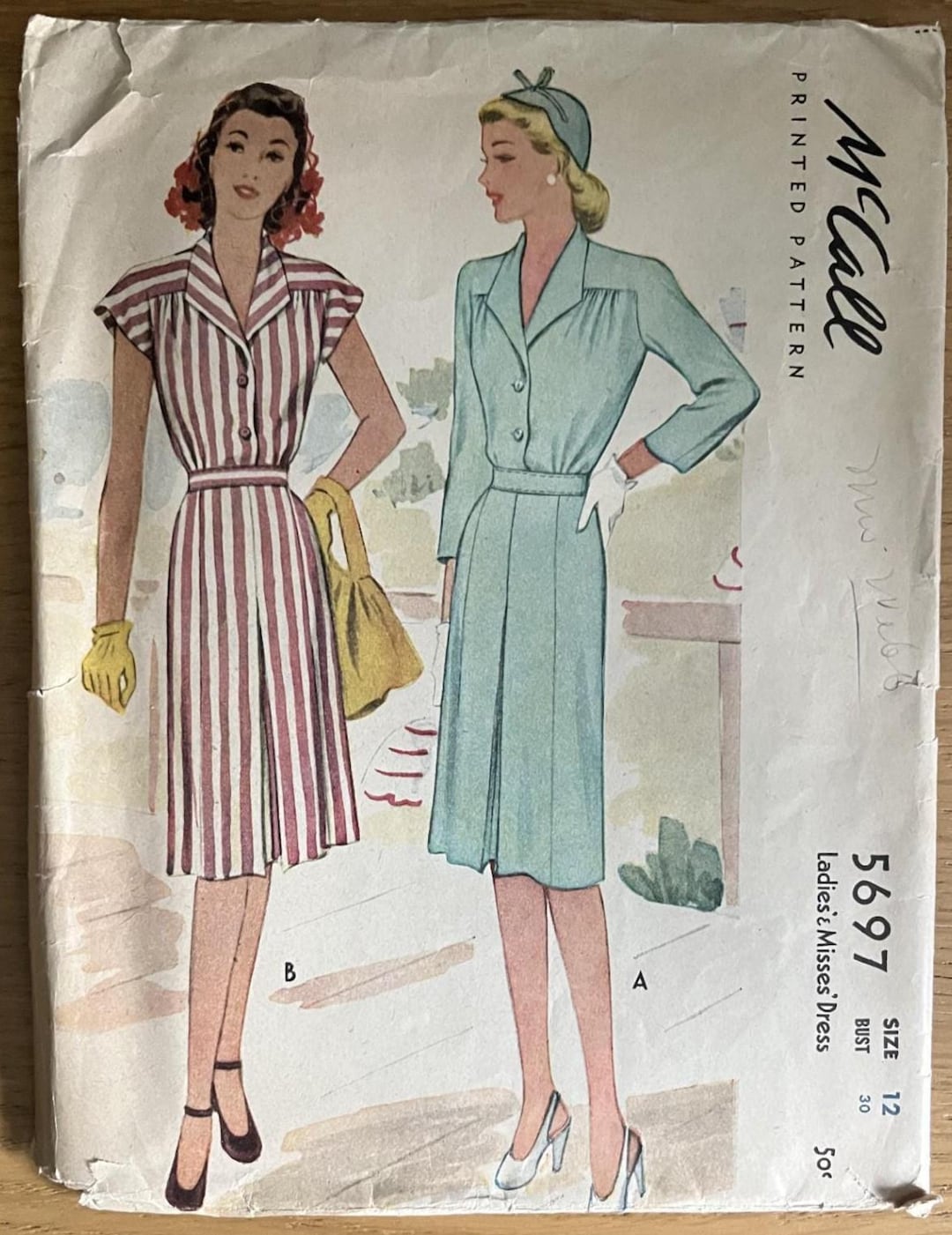 Vintage 1940s Sewing Pattern: Pleated Dress & Shirt Dress - Bust 30 ...