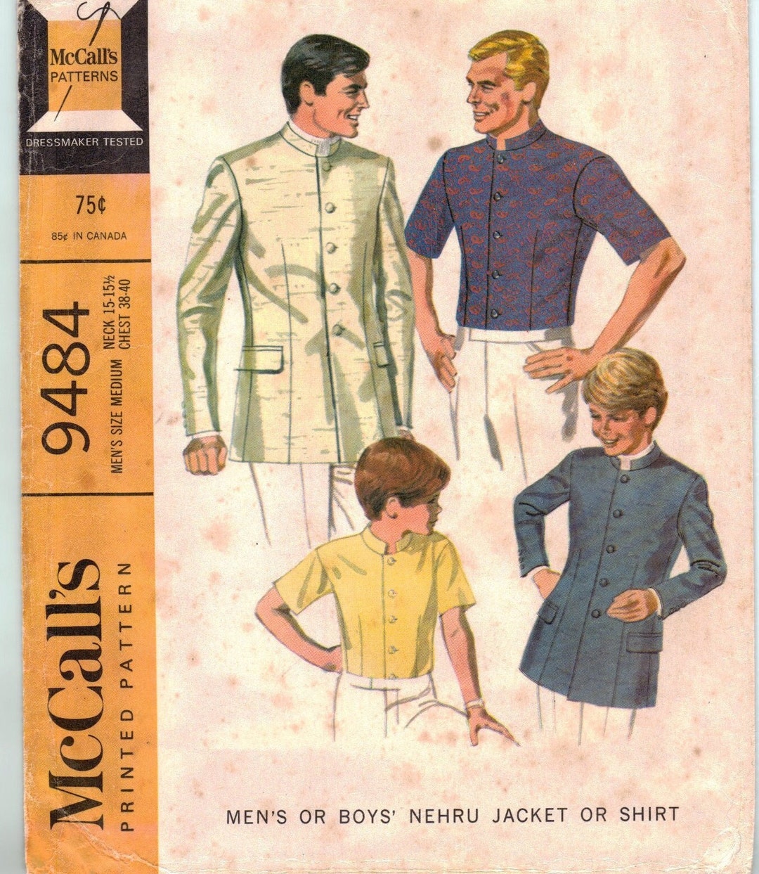 Vintage 1960s Pattern –men's Nehru Jacket, Chest 38"-40" Mccall 9484 - Etsy
