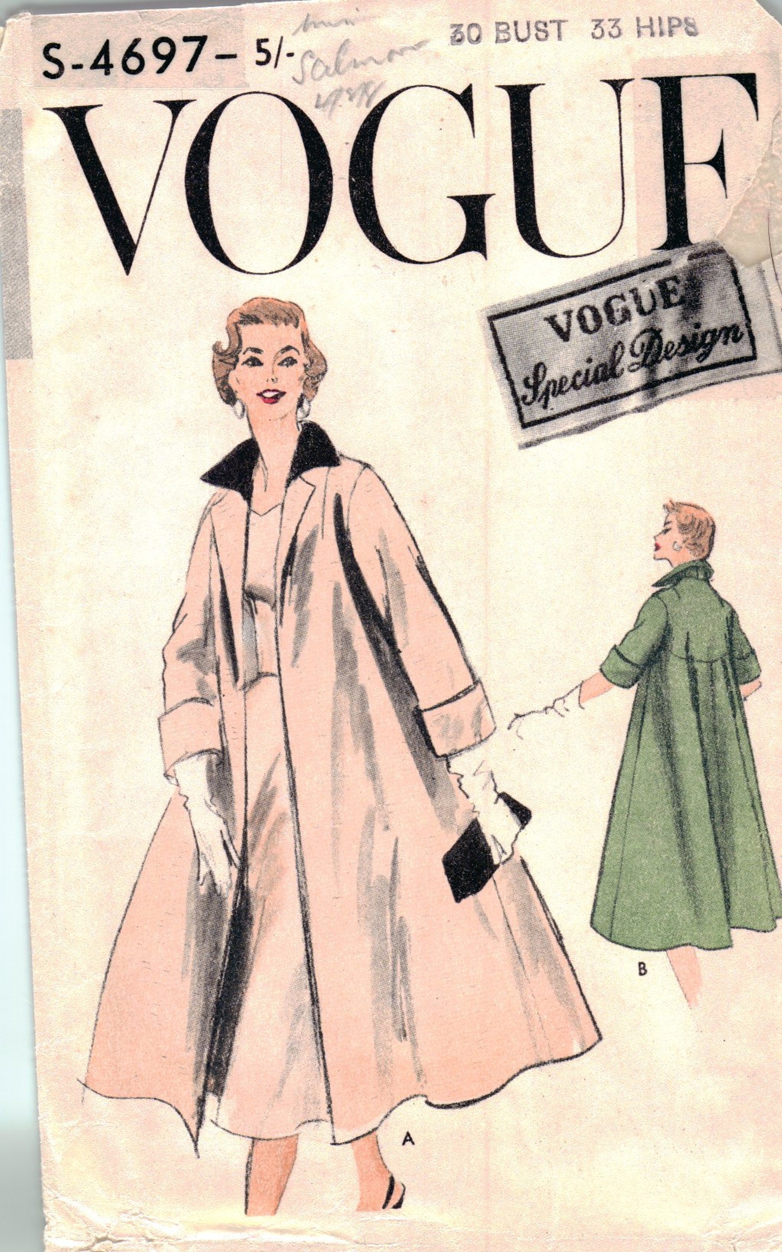 Vintage 1950s Pattern – Flared Coat - Bust 30" (76cm) Vogue S-4697 - Etsy