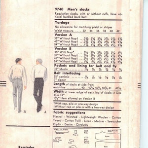 Vintage Vogue 9740 1950s Sewing Pattern, Mens Trousers Waist: 38 - Etsy