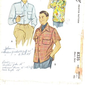 Vintage 1950s Sewing Pattern, Men’s Shirt - Chest: 38” - 40” (96cm ...