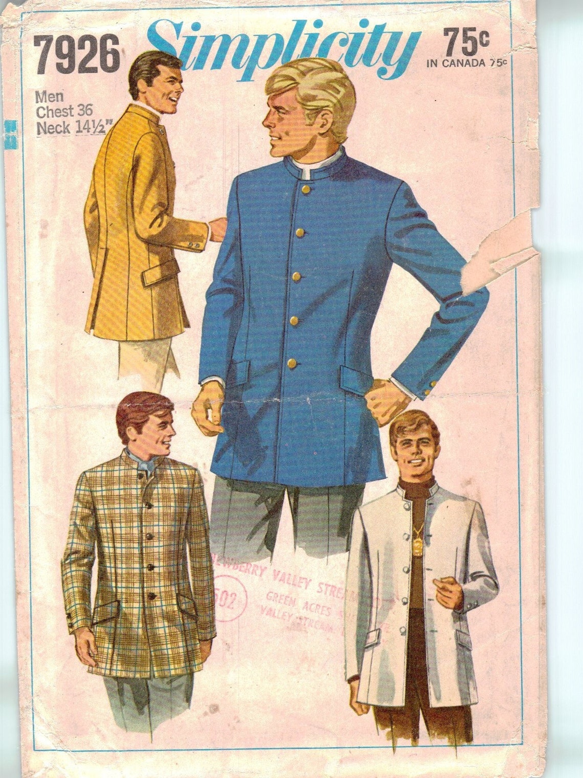 Vintage 1960s Pattern –mens Nehru Jacket, Chest 36" Simplicity 7926 - Etsy