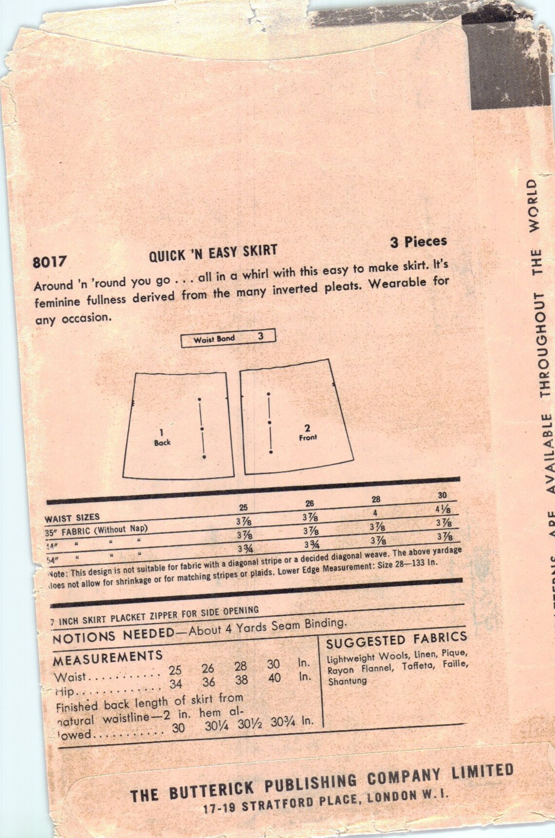 Vintage 1950s Sewing Pattern Easy to Make Skirt Waist: 30 - Etsy