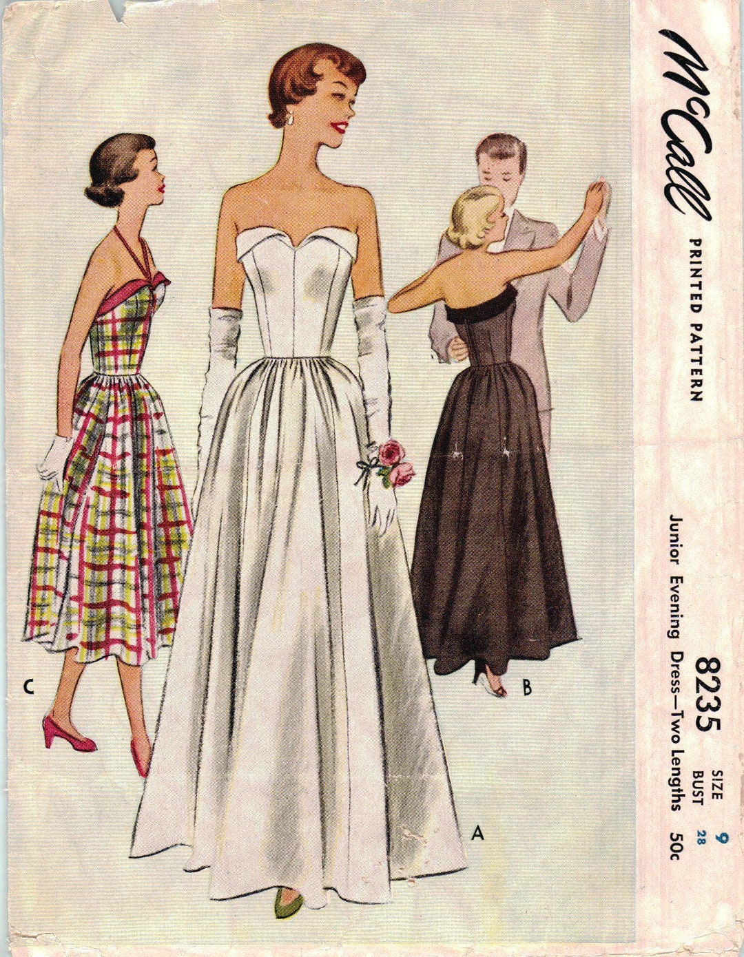 Vintage 1950s Sewing Pattern, Junior Evening Dress (two Lengths) Mccall ...