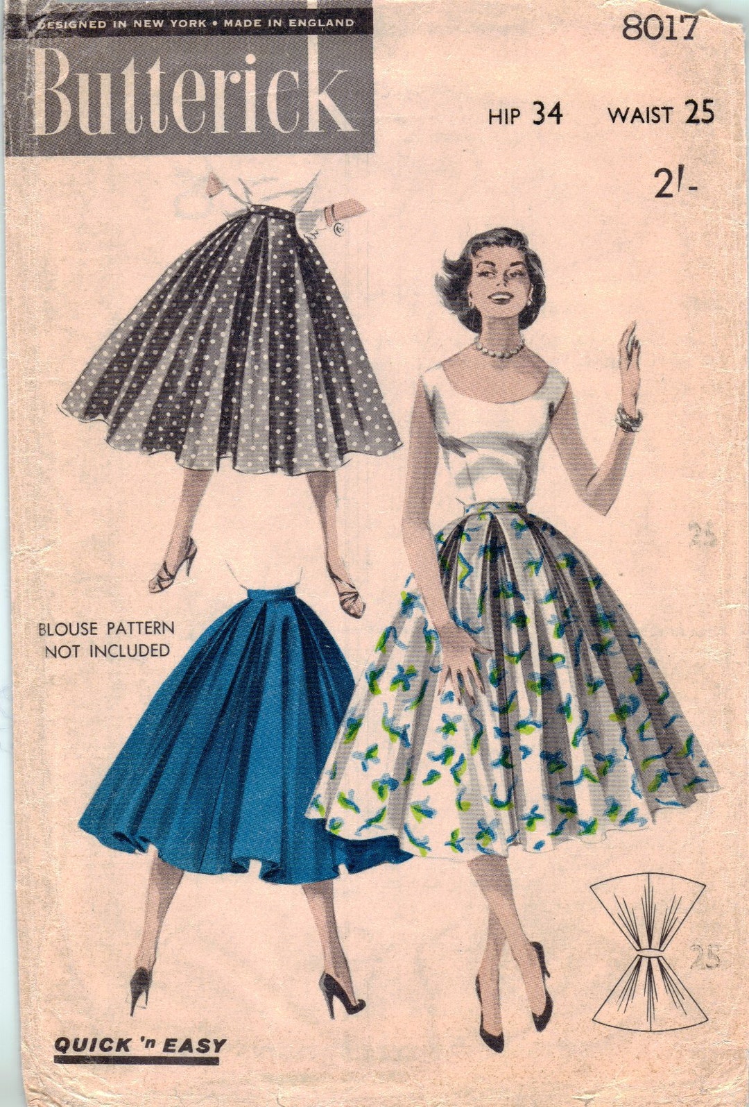 Vintage 1950s Sewing Pattern, Easy to Make Skirt - Waist: 25 ...