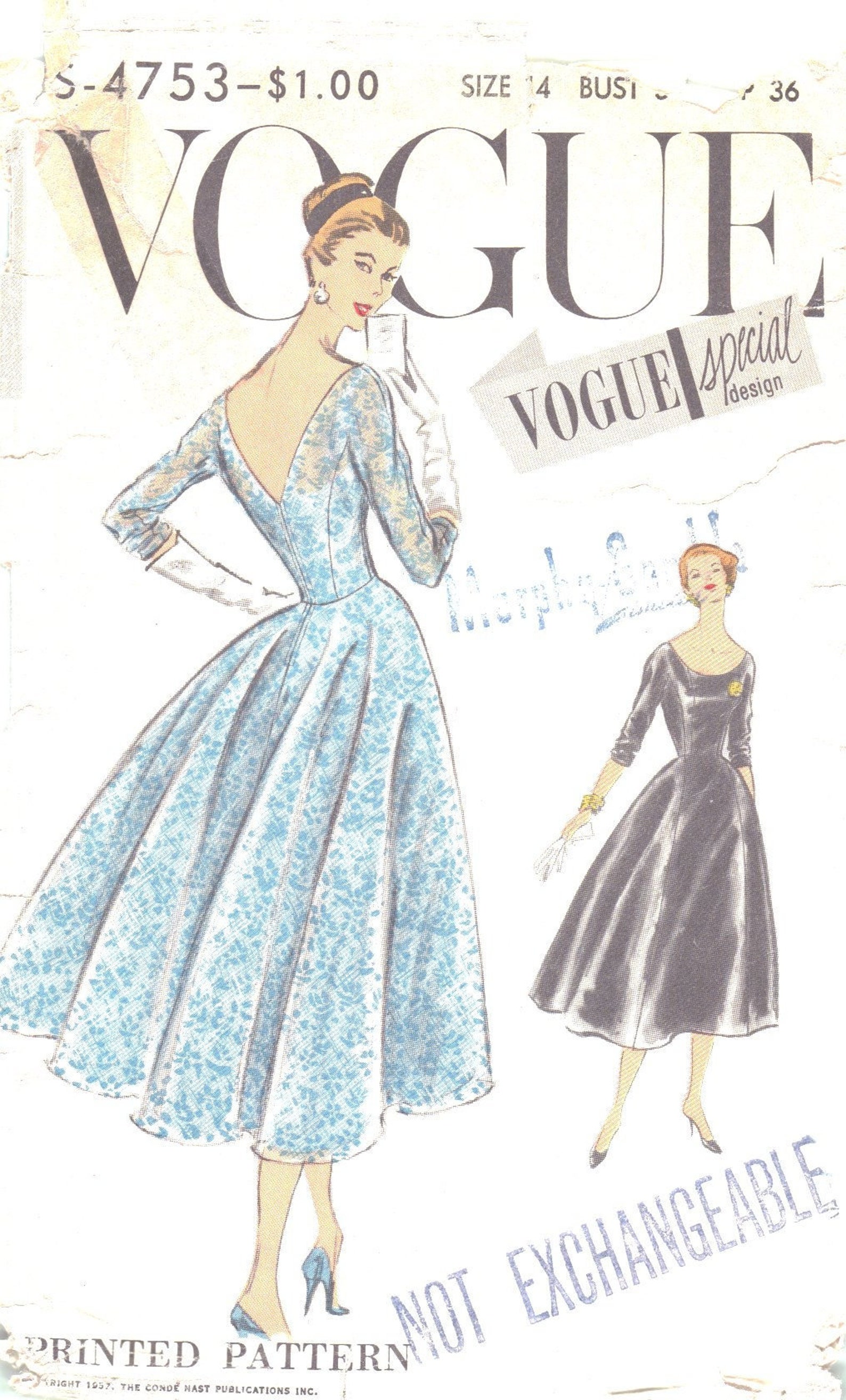 Vintage 1950s Sewing Pattern, One-piece Dress & Petticoat - Bust: 34 ...