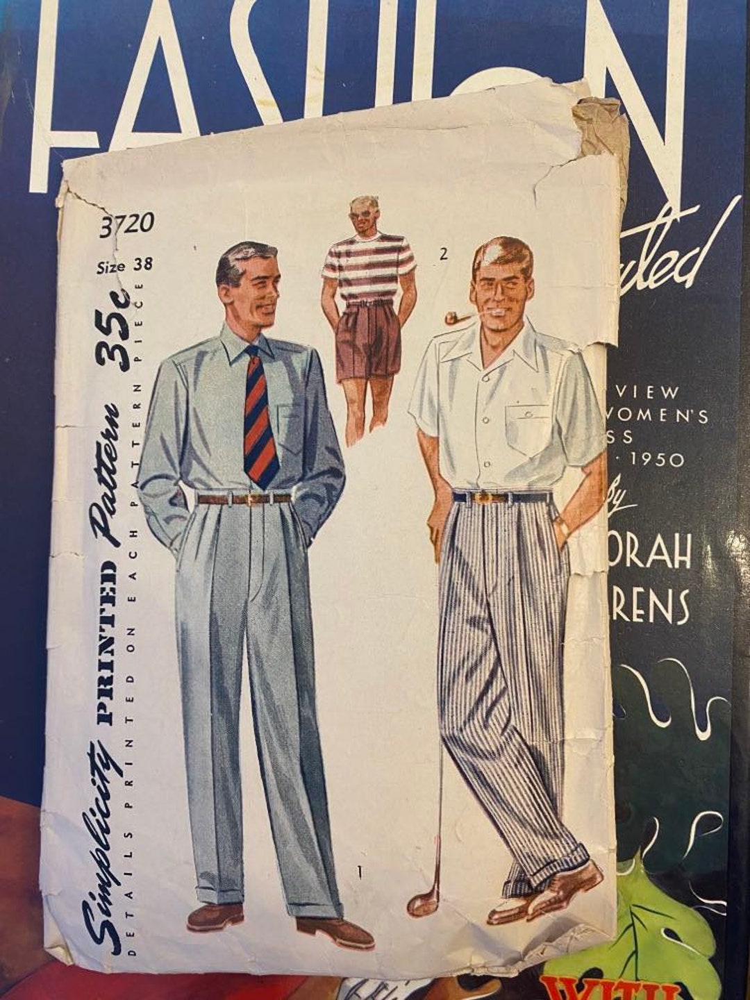 Vintage 1950's Sewing Pattern: Mens Pants - Slacks Trousers Shorts ...