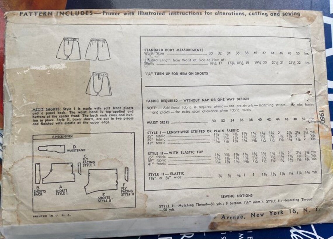 Vintage 1940s Sewing Pattern, Men’s Boxer Shorts in Two Styles - Multi ...
