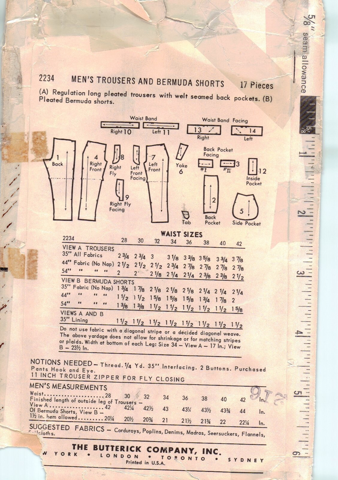 Vintage 1960's Sewing Pattern: Mens Pants Slacks - Etsy