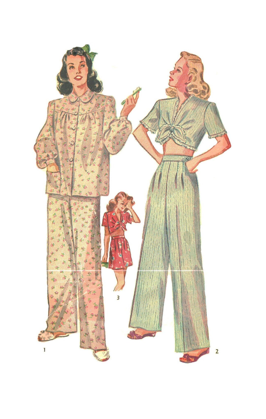 Vintage 1940s Sewing Pattern, Long & Short Pajamas - Bust: 36” (91.5cm ...