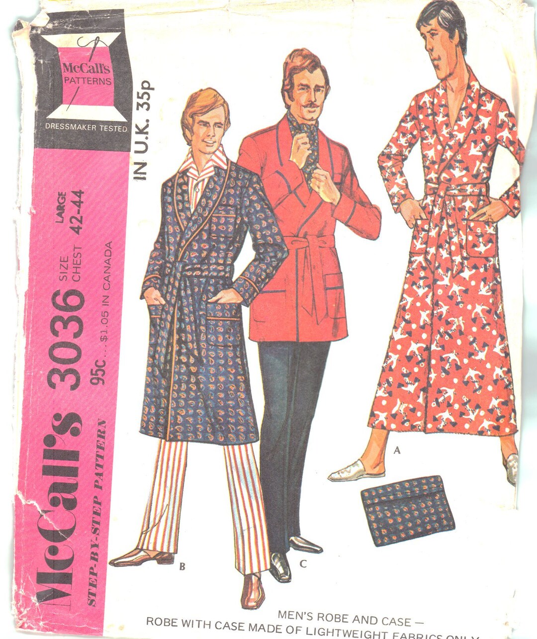 Vintage 1970s Sewing Pattern, Robe & Case - Chest: 42” – 44” (106cm ...