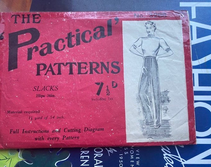 Vintage 1930's Sewing Pattern: WW2 Women's Slacks - Waist 26" / 66cm ...