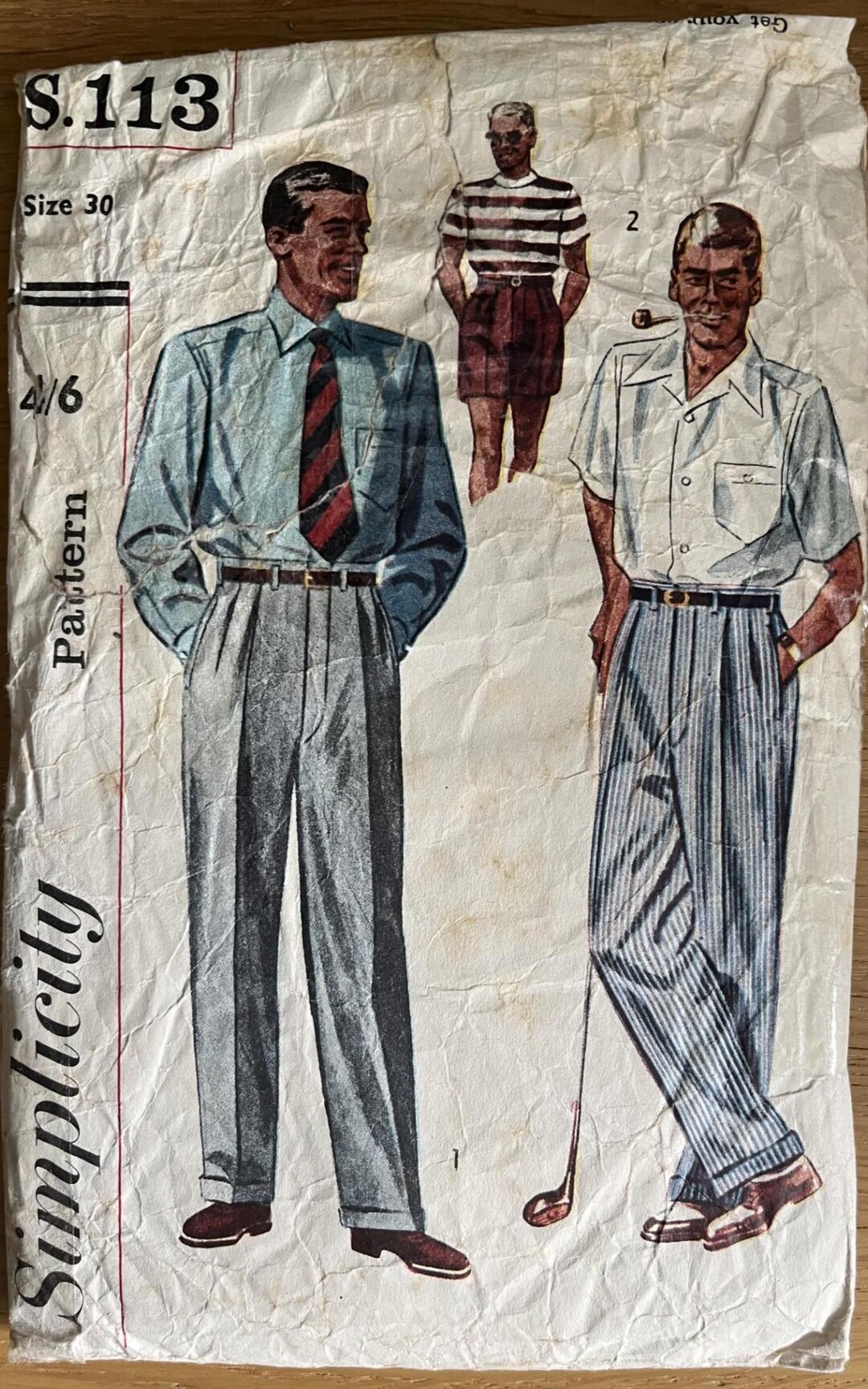 Vintage 1950s Sewing Pattern: Men Pants, Slacks Trouser Shorts - Waist ...