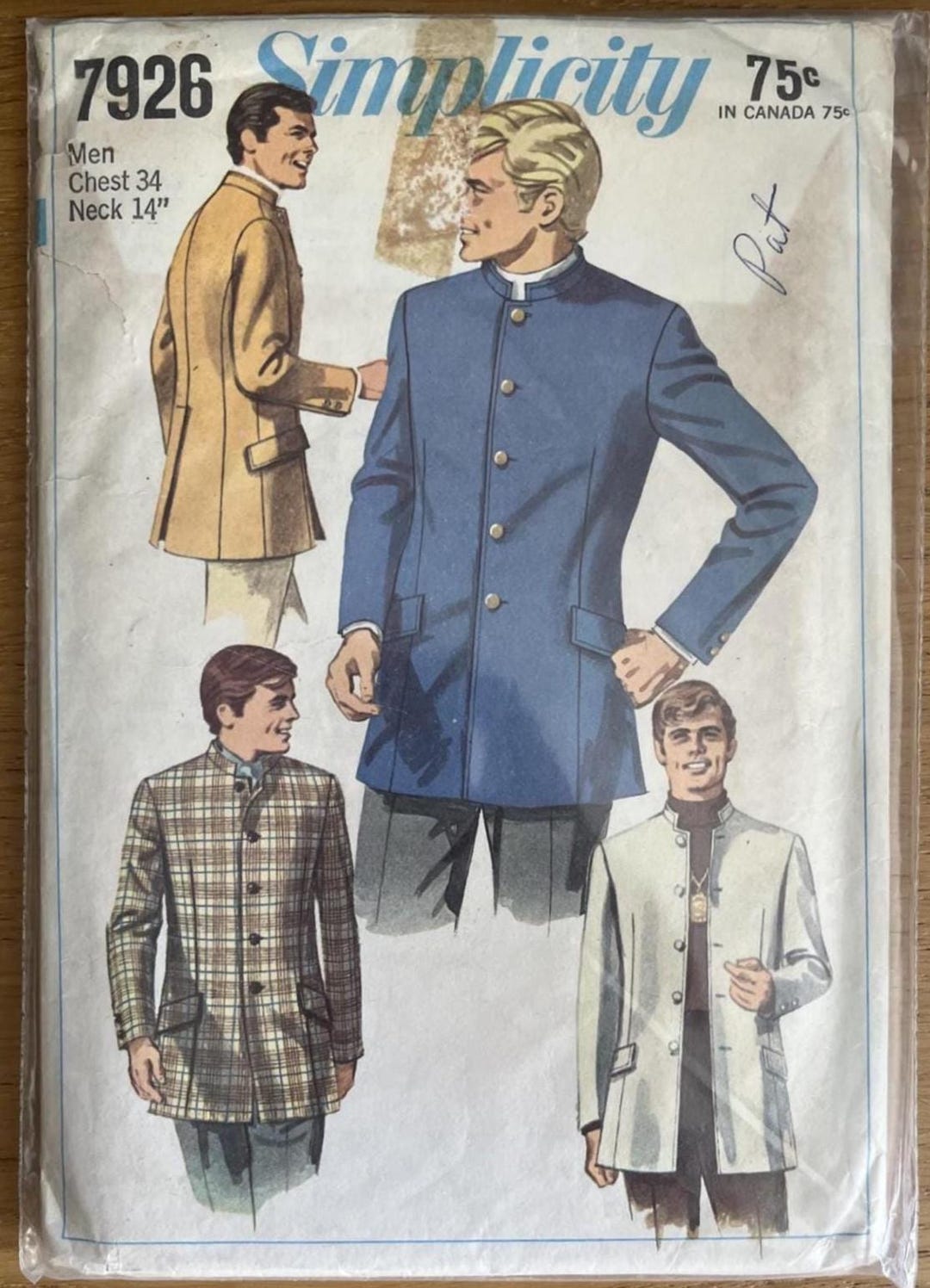 Vintage 1960s Sewing Pattern – Men's Nehru Jacket, Chest 34" (86.3cm ...