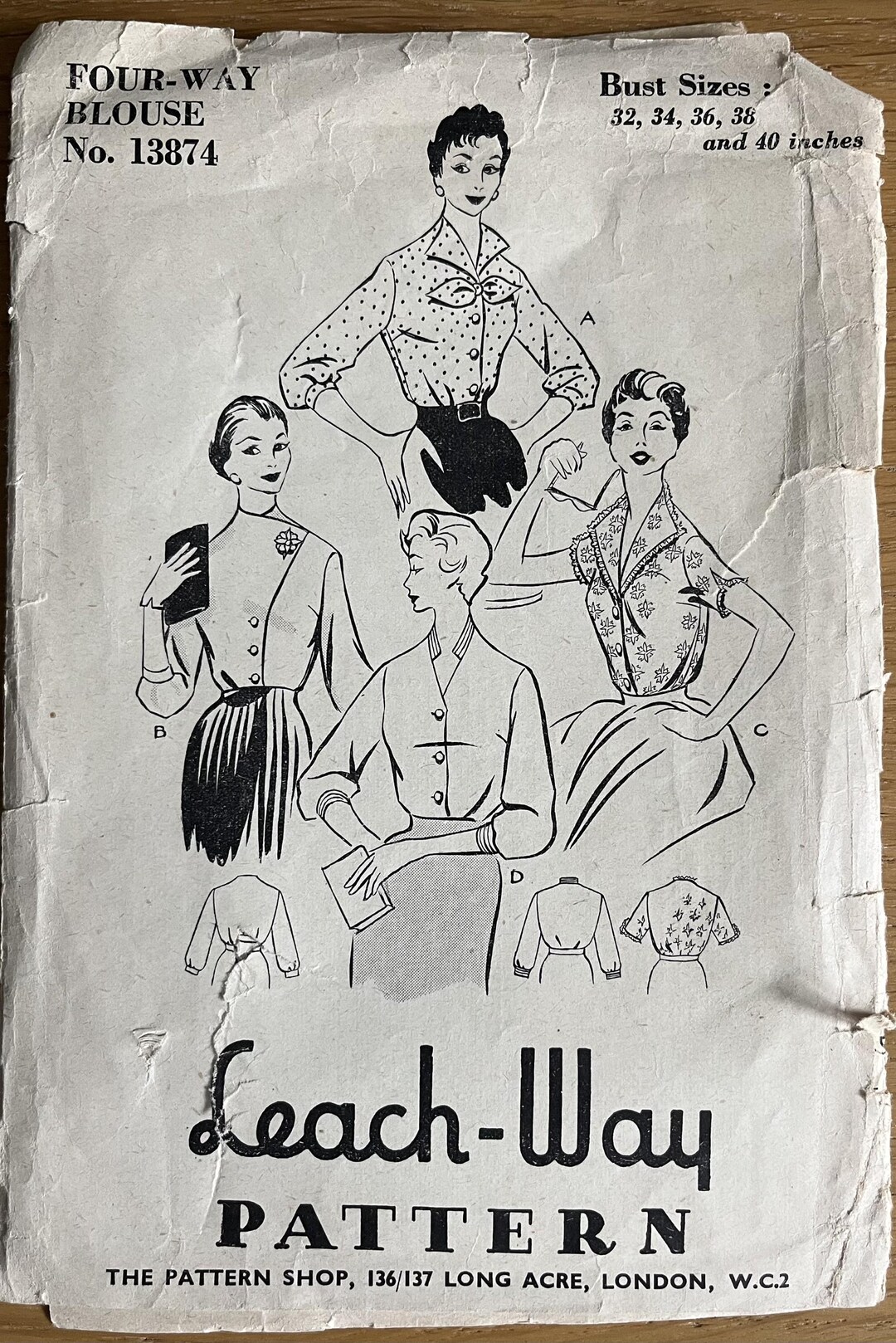 1950s Sewing Pattern: Four-way Blouse - Bust 36" (91.4cm) - Leach Way ...