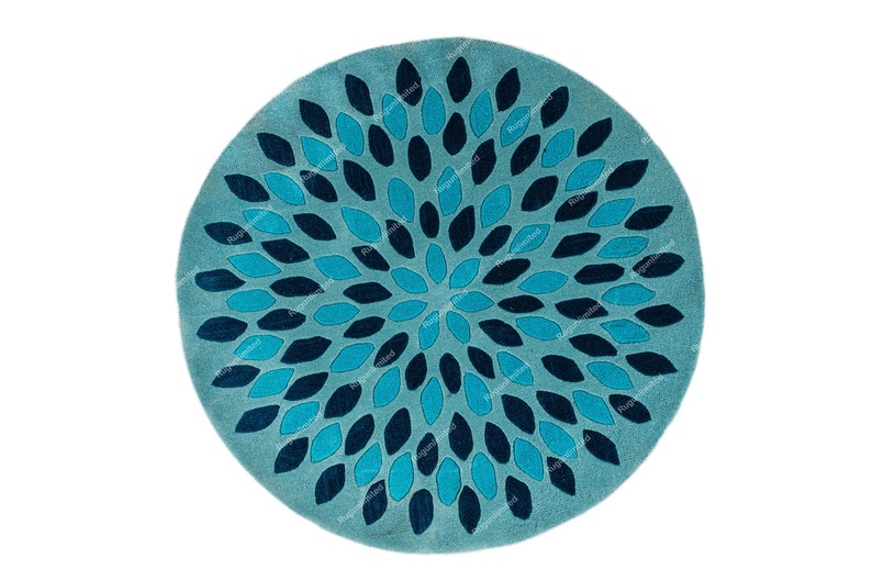 Round Teal Blue Area Rug 100% Wool Hand Tufted Home Decor Rug for ...