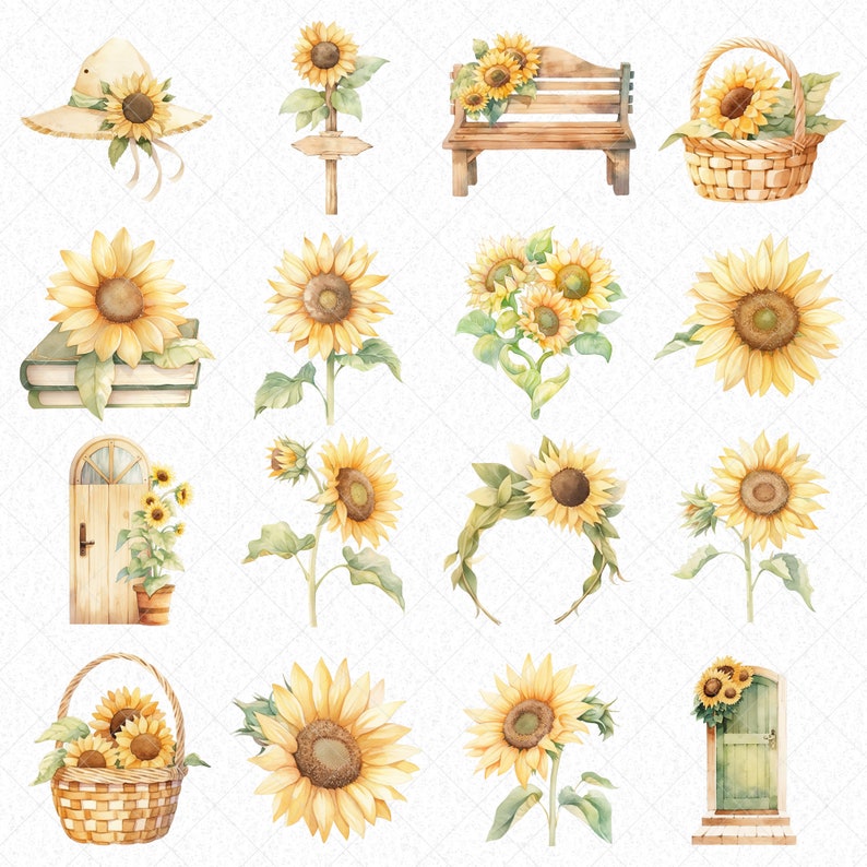 Watercolor Sunflower Girl Clipart Bundle, Bloom Cottagecore Style ...