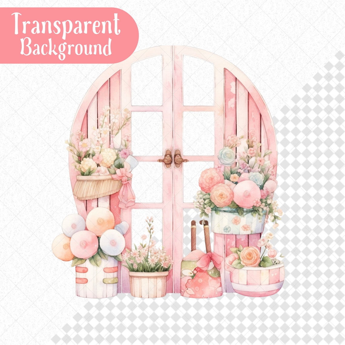 Watercolor Pink Bunny Clipart Bundle, Cottagecore Easter Graphics ...