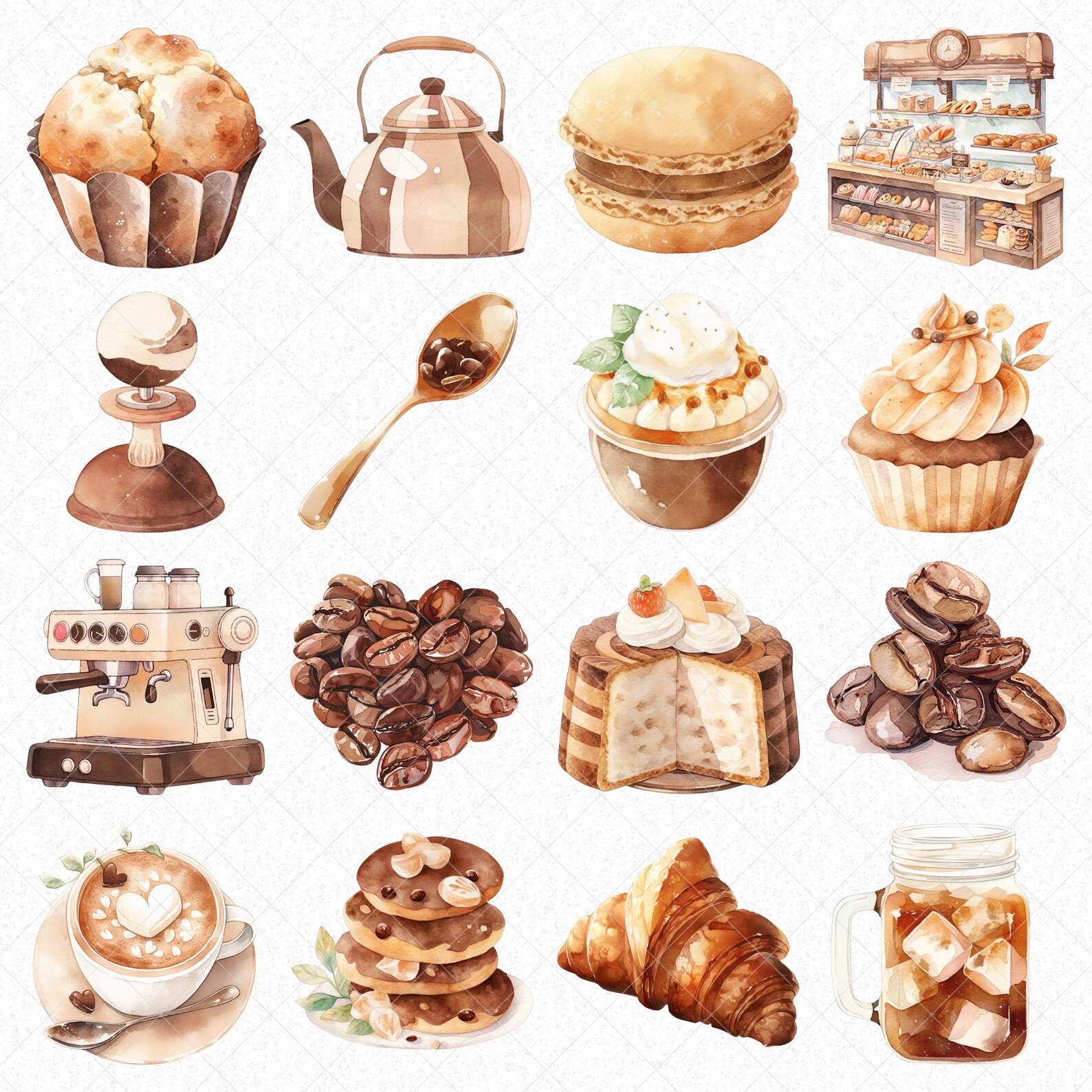 Watercolor Coffee Lover Clipart Bundle, Cottagecore Style Countryside ...