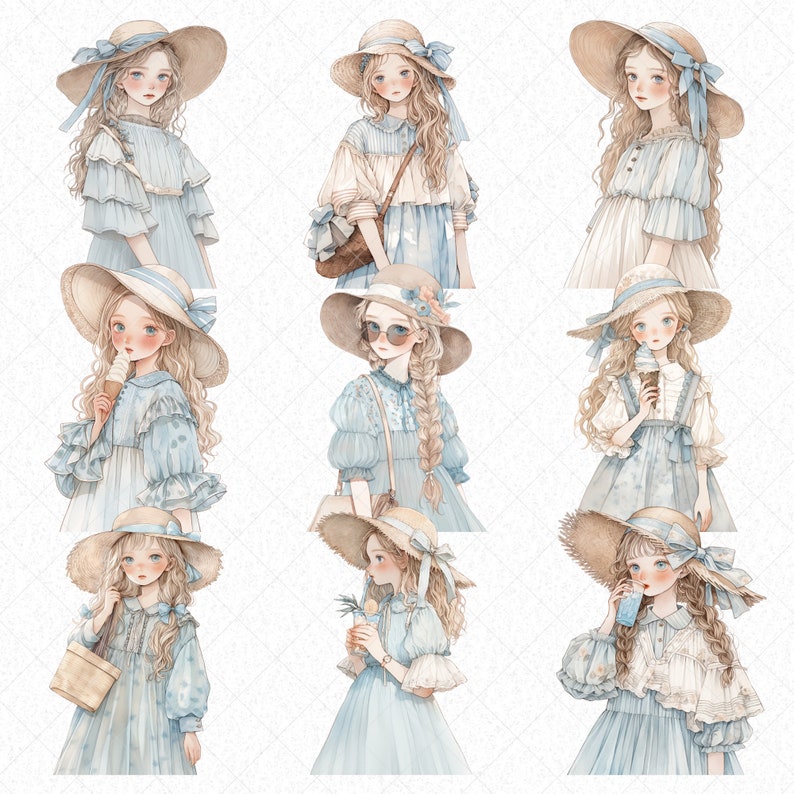 Watercolor Summer Beach Clipart Bundle, Ocean Cottagecore Style ...