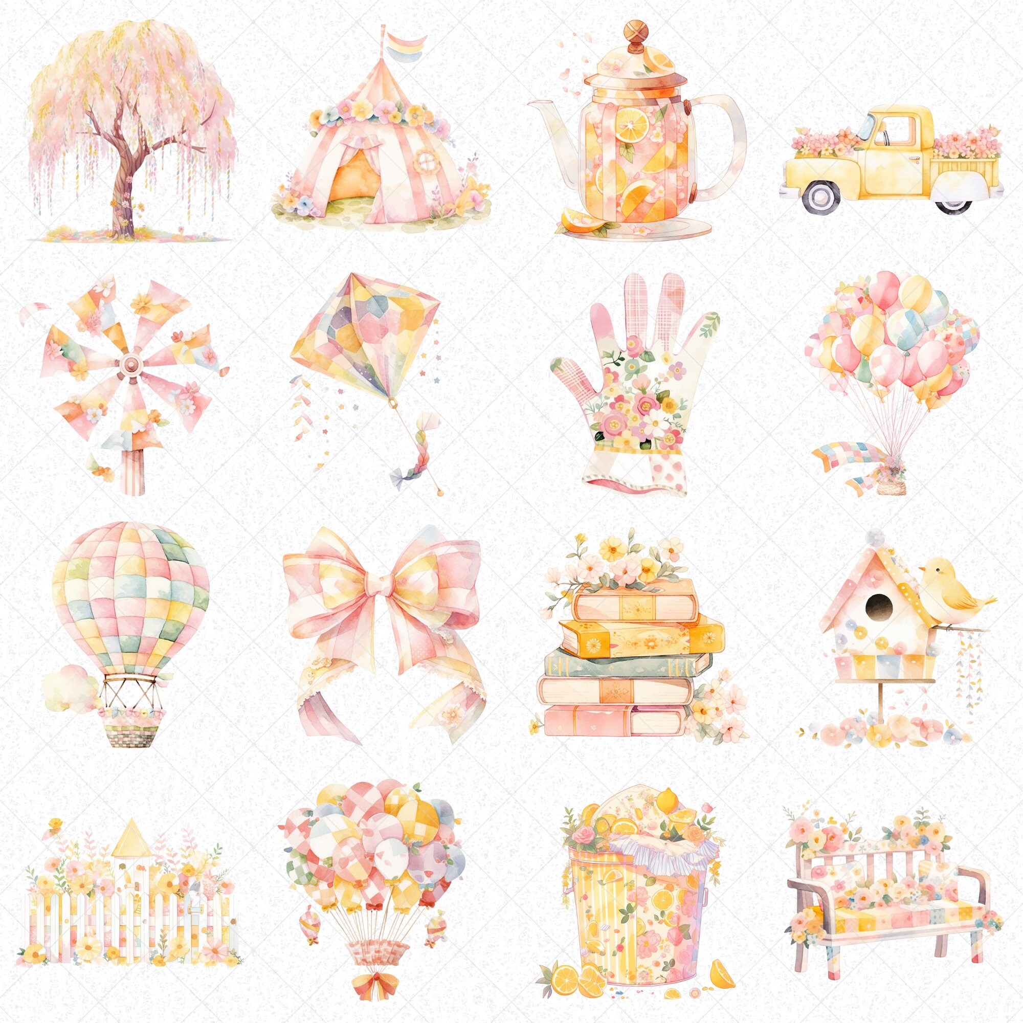 Watercolor Cozy Spring Clipart Bundle, Cottagecore Style Countryside ...