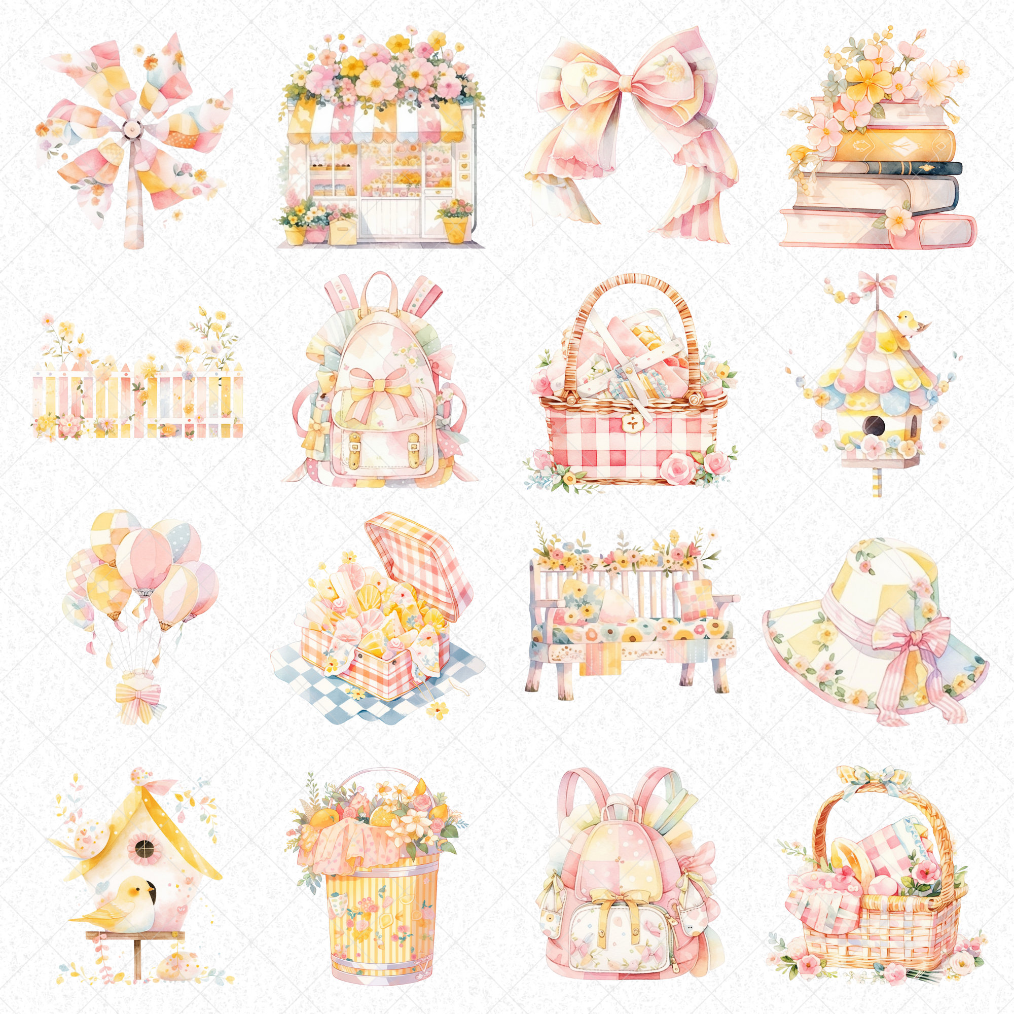Watercolor Cozy Spring Clipart Bundle, Cottagecore Style Countryside ...
