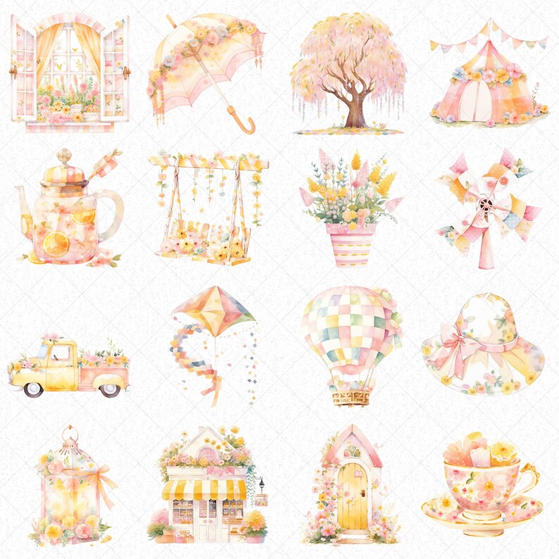 Watercolor Cozy Spring Clipart Bundle, Cottagecore Style Countryside ...