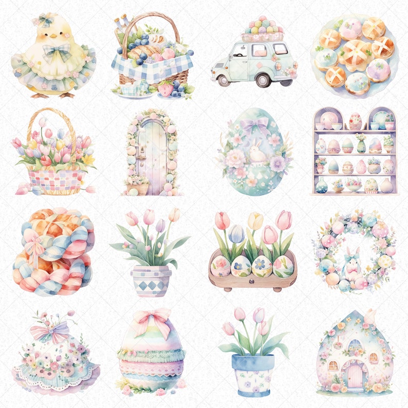 Watercolor Pastel Bunny Clipart Bundle, Cottagecore Easter Graphics ...