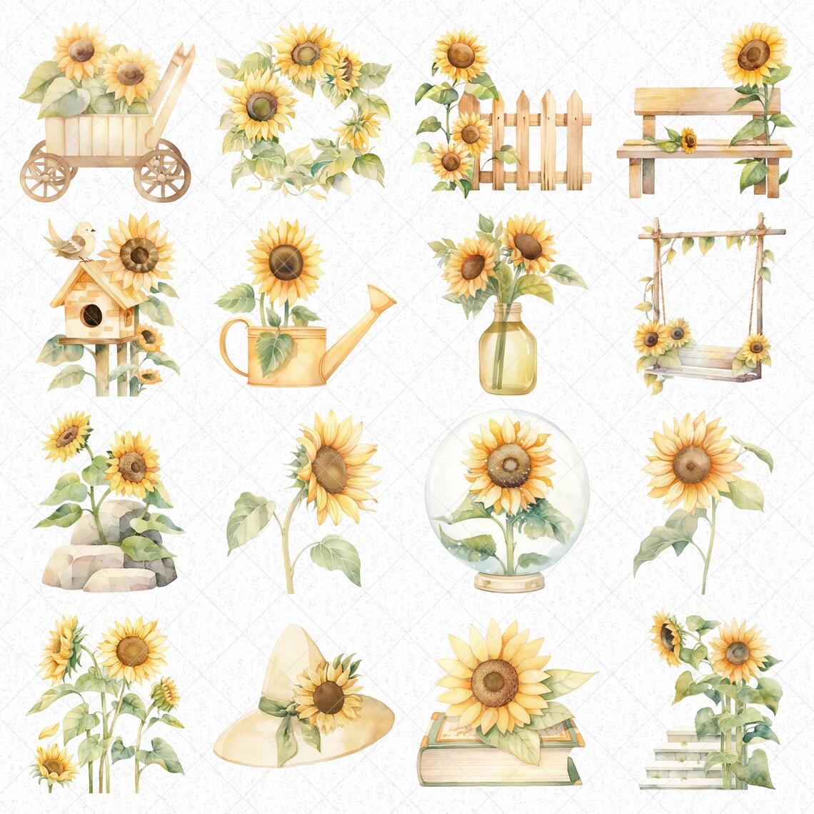 Watercolor Sunflower Girl Clipart Bundle, Cottagecore PNG Graphics ...