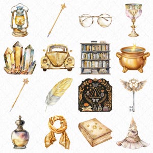 Watercolor Magic School Clipart Bundle, Fantasy Witchcraft Cottagecore ...