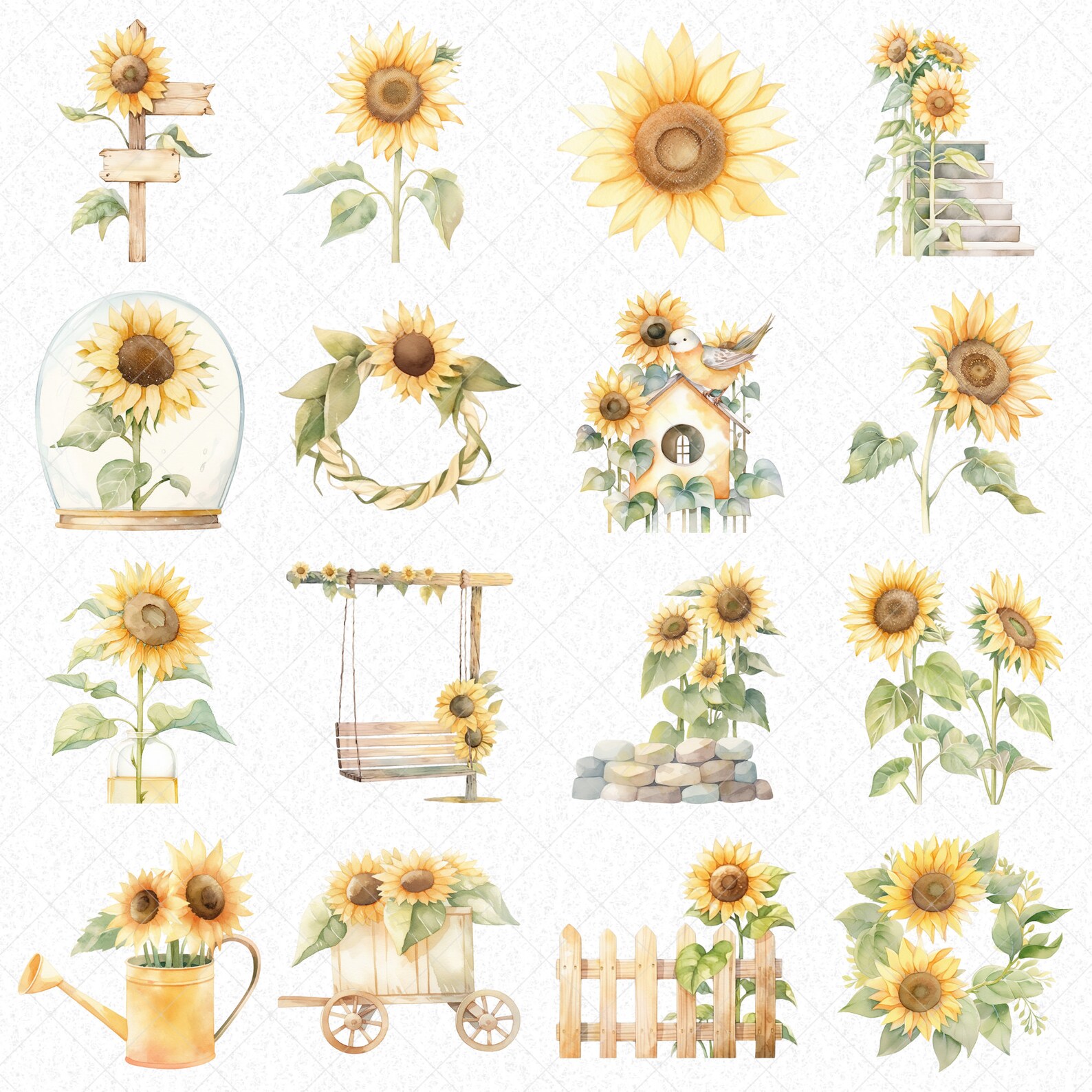 Watercolor Sunflower Girl Clipart Bundle, Bloom Cottagecore Style ...