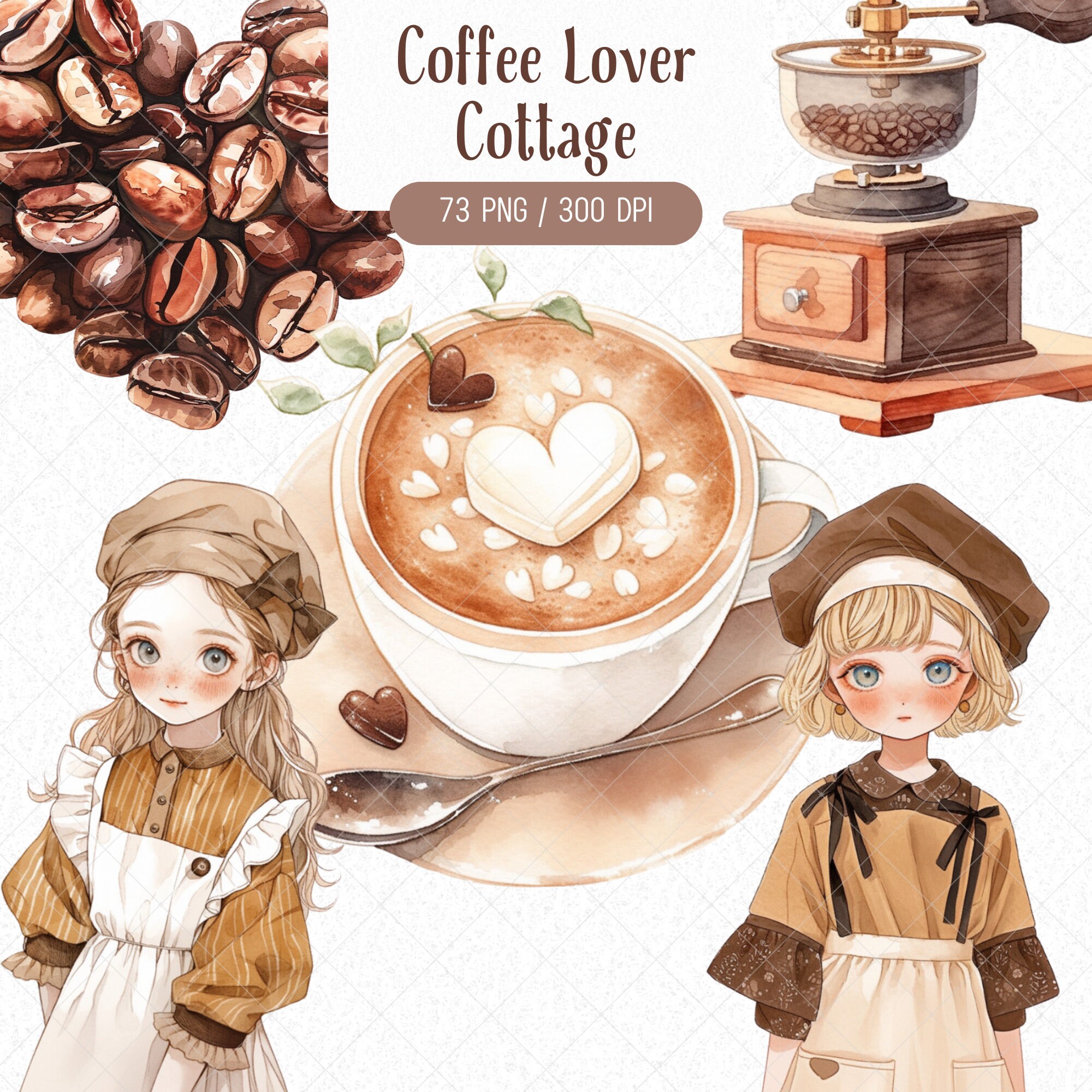 Watercolor Coffee Lover Clipart Bundle, Cottagecore Style Countryside ...