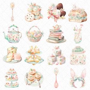 Watercolor Bunny Tea Time Clipart Bundle, Cottagecore Easter PNG ...