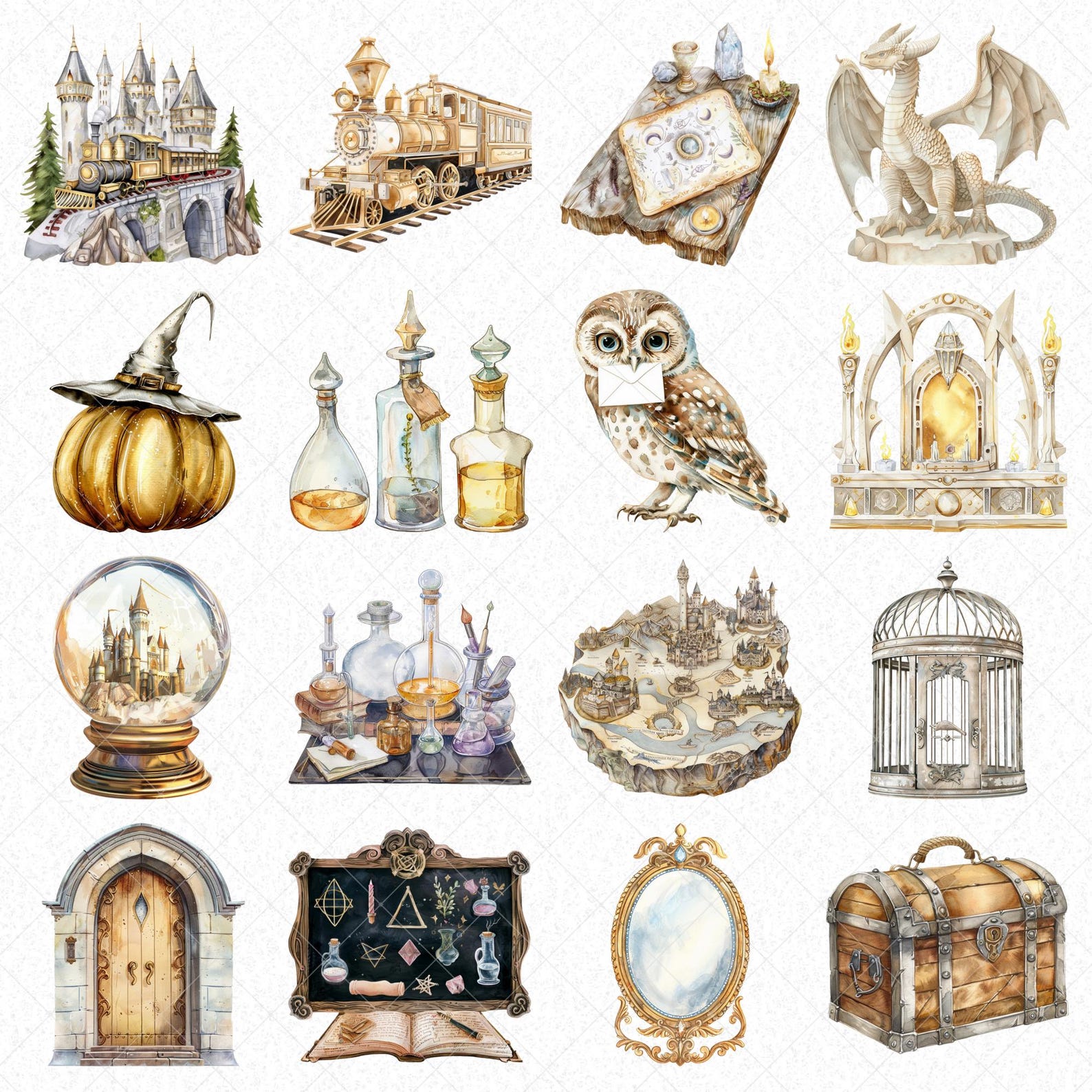 Watercolor Magic School Clipart Bundle, Fantasy Witchcraft Cottagecore ...